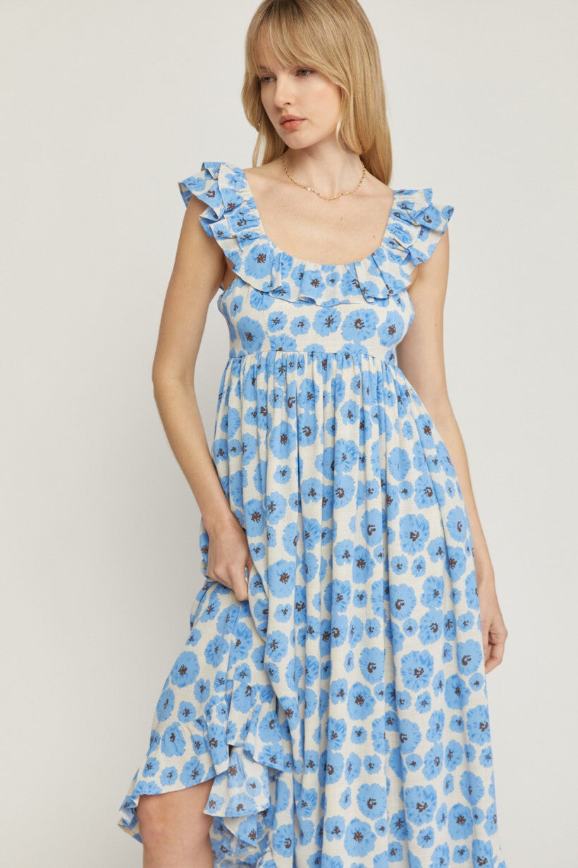 Entro D18613 Blue floral dress - Natural | The Gift Solution